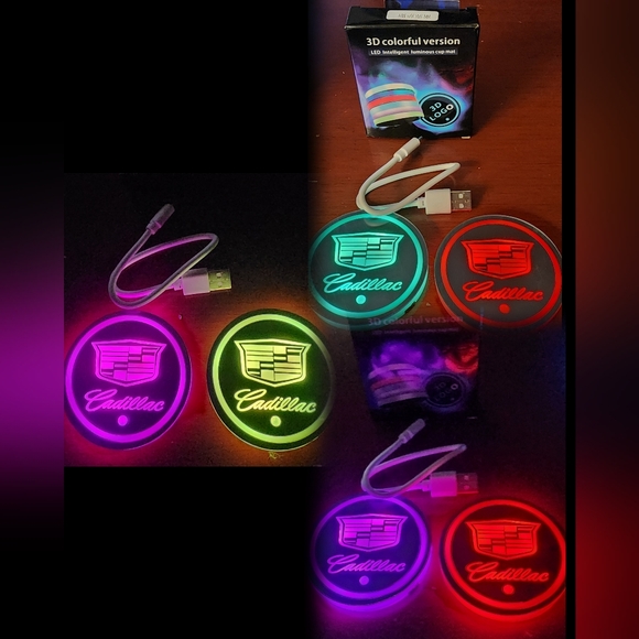 Other | 2 Cadillac Led Color Changing Usb Charged Car Cupholder ...